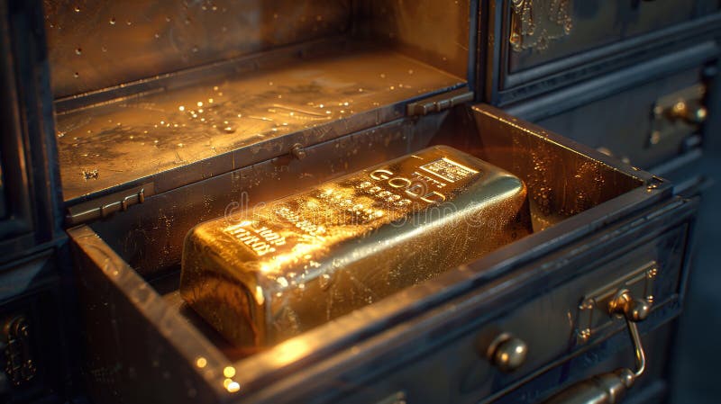 A Gold Bar Inside a Vault Drawer Stock Illustration - Illustration of ...