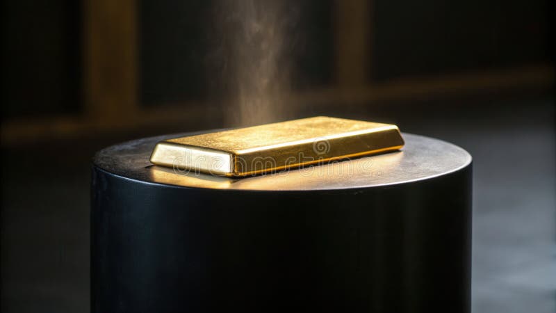 Gold Bar is Levitating Above Black Cylindrical Surface Stock ...