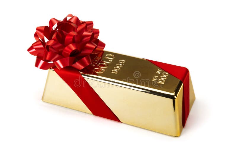 Gold Bar with Red Ribbon, Studio Shots Stock Photo - Image of fine ...