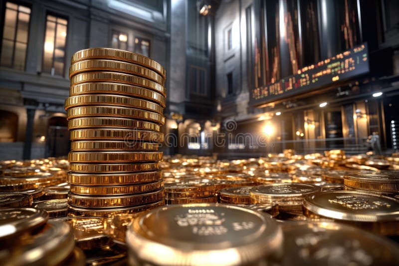 Gold Bar Stack Coin Arrangement Market Setting Chart Projection ...