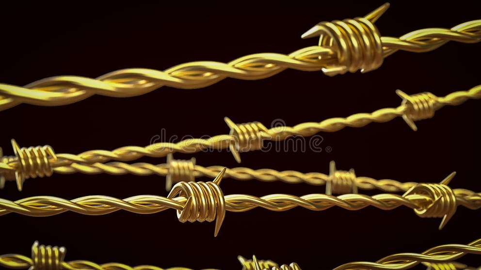The Gold Barbed Wire for Security or War Concept 3d Rendering Stock ...