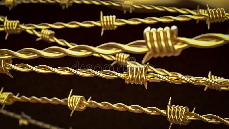 The Gold Barbed Wire for Security or War Concept 3d Rendering Stock ...