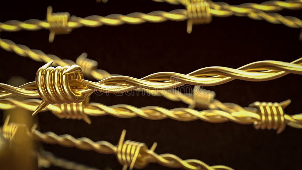 The Gold Barbed Wire for Security or War Concept 3d Rendering Stock ...