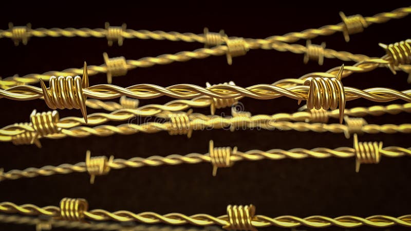 The Gold Barbed Wire for Security or War Concept 3d Rendering Stock ...