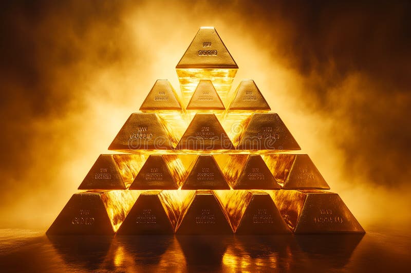 A Visually Stunning Pyramid Formation of Gold Bars, Carefully Stacked ...