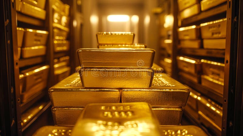 Gold Bars in a Bank. Selective Fire Stock Illustration - Illustration ...