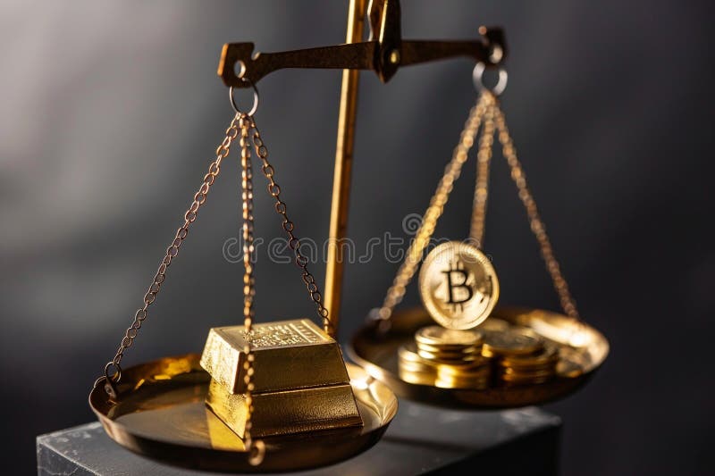 Gold Bars and Bitcoin on a Scale Stock Illustration - Illustration of ...
