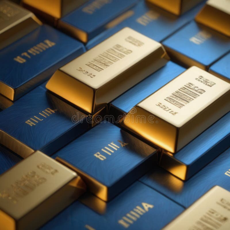 Gold Bars on Blue Surface. stock illustration. Illustration of banking ...