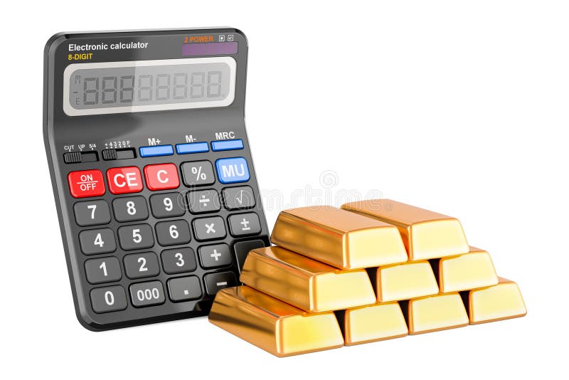 Gold Bars with Calculator, 3D Rendering Stock Illustration ...