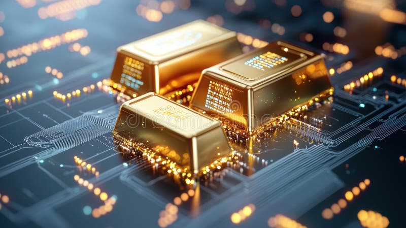 Gold Bars on a Circuit Board Stock Illustration - Illustration of ...