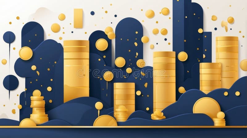 Flat Vector Illustration of Financial Growth with Gold Bars and Coins ...