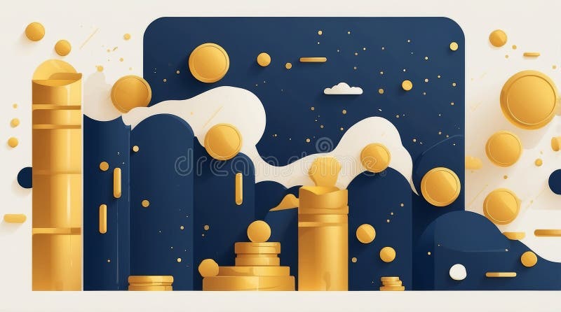 Flat Vector Illustration of Financial Growth with Gold Bars and Coins ...