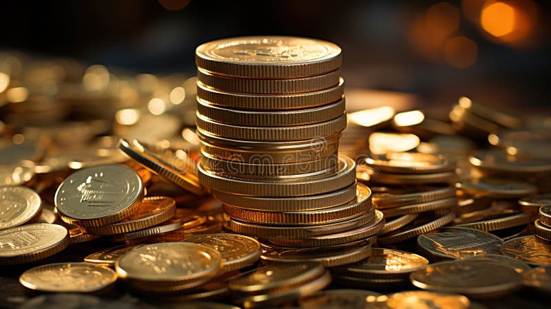 Gold Bars and Gold Coins Gilded Shiny Focused Foreground Stock ...