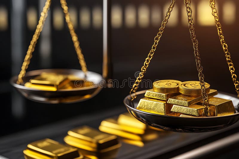 Gold Bars and Coins on a Scale Stock Illustration - Illustration of ...