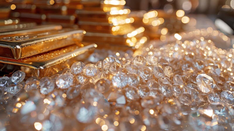 Gold Bars and Diamonds are in the Bank Vault. Precious Fossils Stock ...