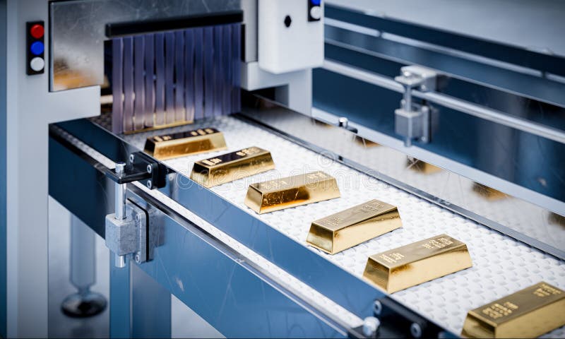 Gold Bars Factory on Conveyor Belt Stock Image - Image of hedge, easing ...