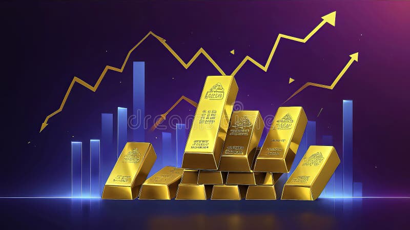 Gold Bars with Growth Trends and Financial Data Stock Illustration ...