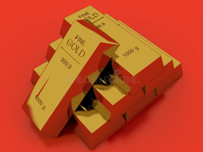 Gold bars isolated on red stock illustration. Illustration of bank ...