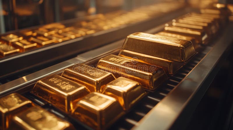 Gold Bars Moving on Conveyor Belt in a Refinery Stock Illustration ...