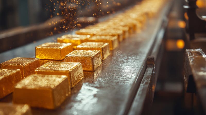 Gold Bars Moving on a Conveyor Belt in a Refinery Stock Illustration ...