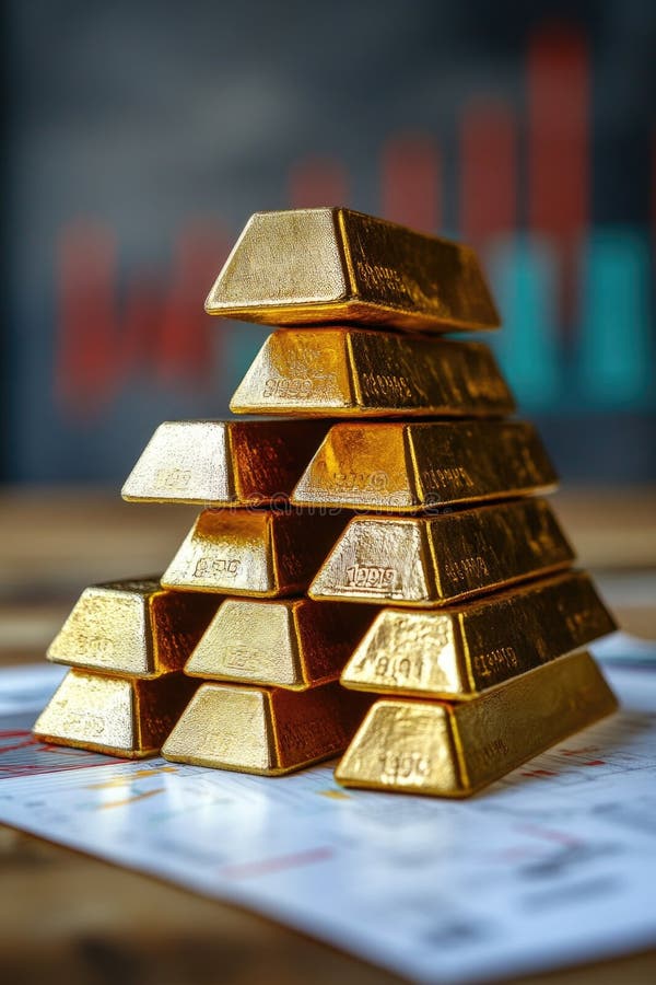 Gold Bars on Paper stock image. Image of bars, market - 374825363