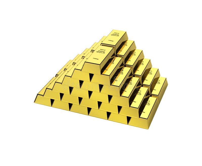 Gold Bars in a Pyramid without Shadow on White Background 3d Stock ...