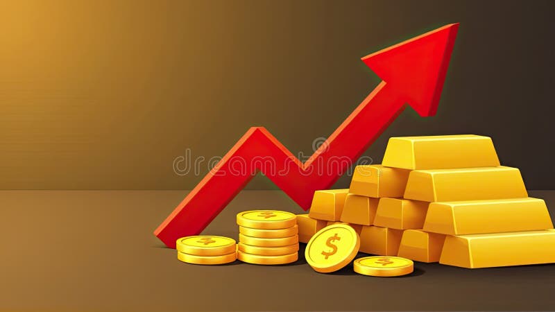 Gold Bars and Red Arrow Showing Growth Stock Illustration ...
