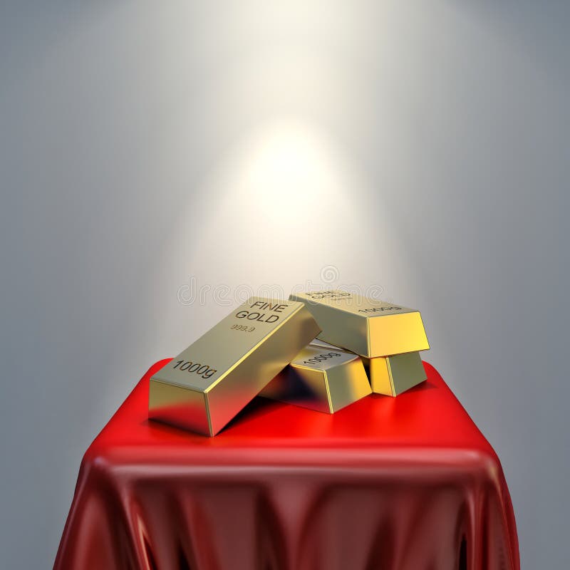 Gold bars on red cloth stock illustration. Illustration of value - 51427244