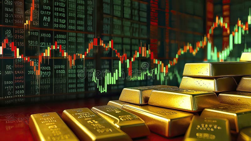 Gold Bars with Rising Stock Market Backdrop Stock Illustration ...