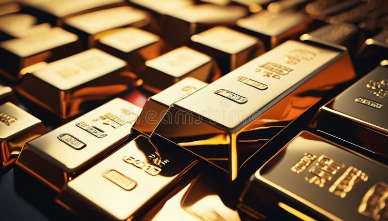 Gold Bars in a Row. Close Up Stock Illustration - Illustration of ...