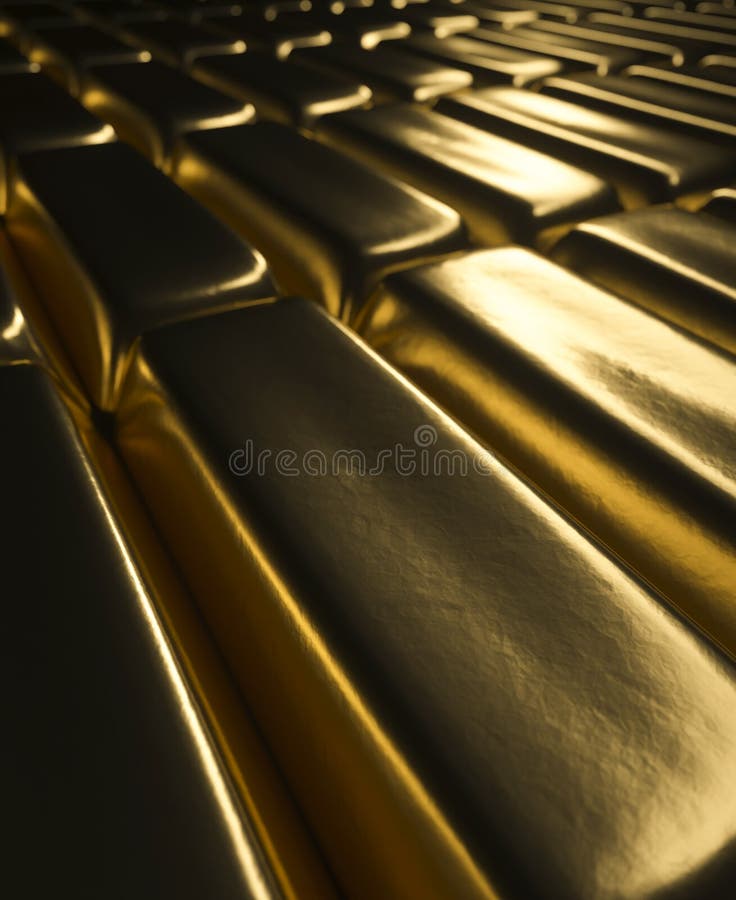Gold Bars in a Row 3d Render Stock Illustration - Illustration of bank ...