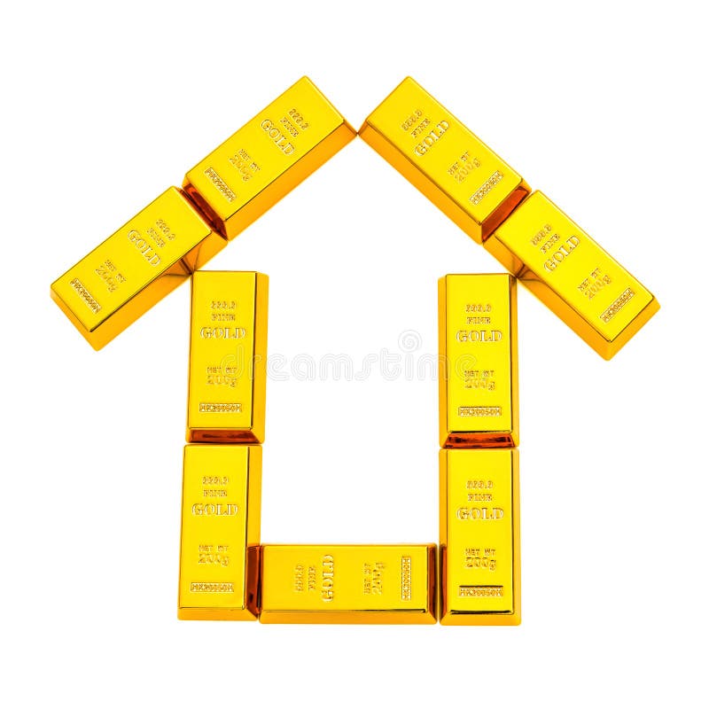 Gold Bars Shape Like a House with Clipping Path Stock Photo - Image of ...