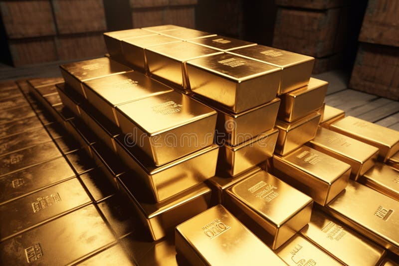 Gold Bars Stacked on Each Other in a Pile of Gold Bars Stock ...