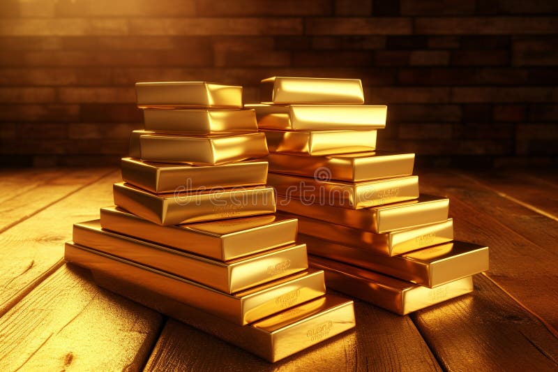 Gold Bars Stacked on Each Other in a Pile of Gold Bars Stock ...