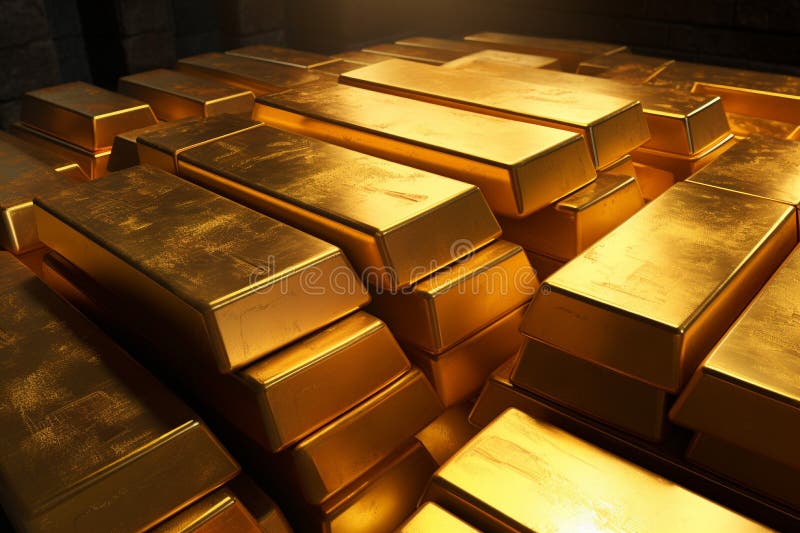 Gold Bars Stacked on Each Other in a Pile of Gold Bars Stock ...