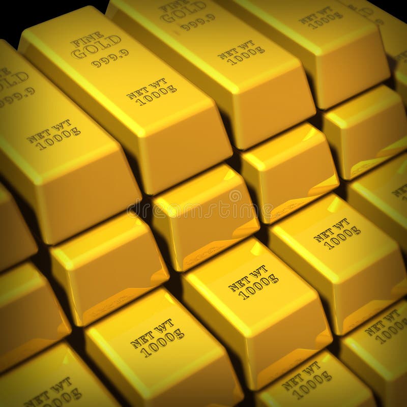 Gold Bars Stacked in a Group Stock Illustration - Illustration of greed ...