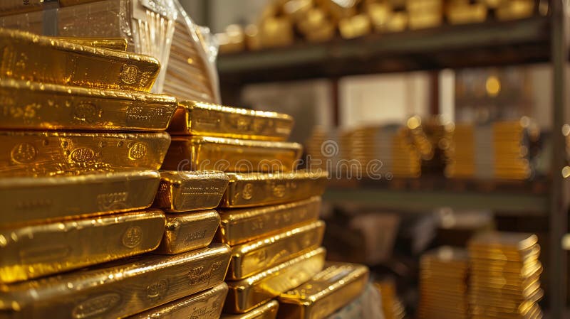 Gold Bars are Stacked in a Warehouse Stock Photo - Image of indoor ...