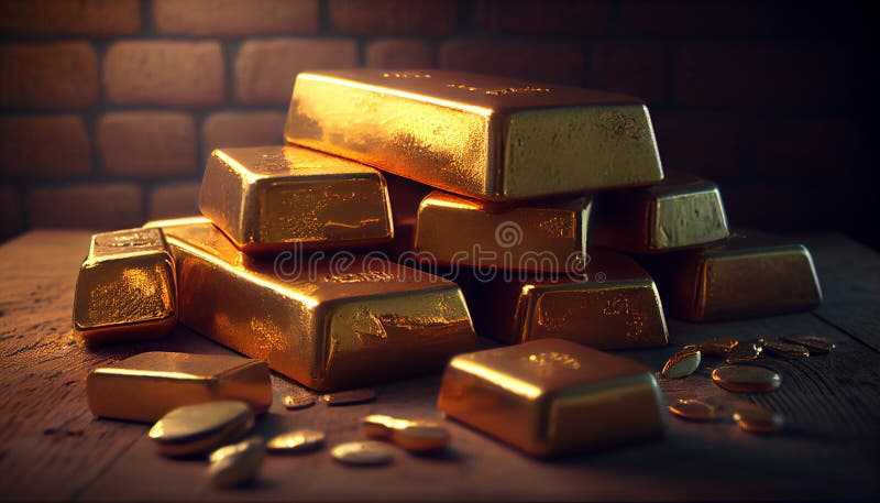 Gold Bars on Table Close-up Stock Illustration - Illustration of money ...