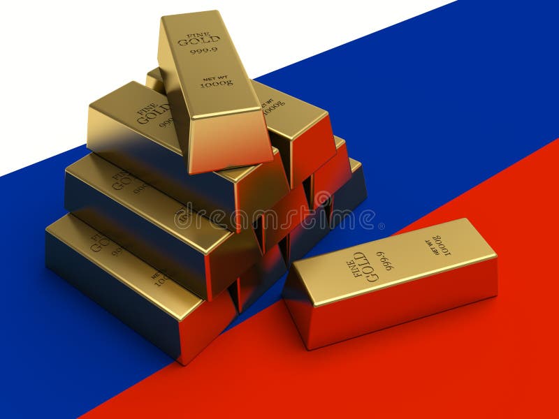 Gold Bars on Top of a Russia Flag. Stock Illustration - Illustration of ...