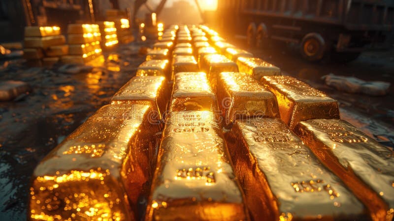 Gold Bars in a Warehouse stock image. Image of close - 344341687