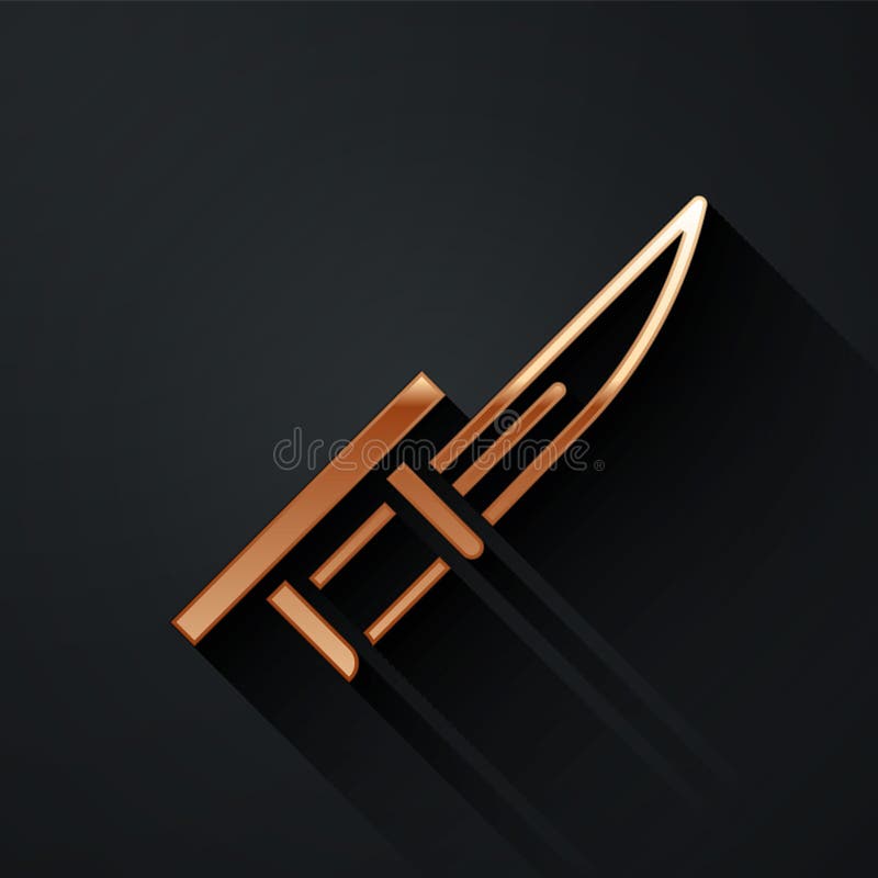 Gold Bayonet on Rifle Icon Isolated on Black Background. Long Shadow ... Gold Bayonet on Rifle Icon Isolated on Black Background. Long Shadow ...