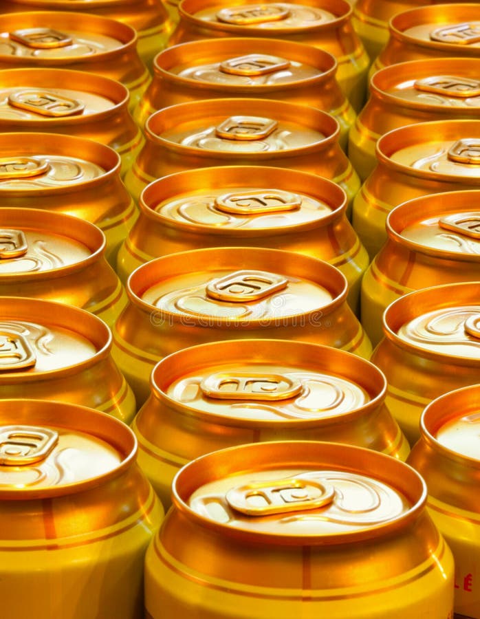 Gold beer cans stock image. Image of beer, close, lager - 2682303