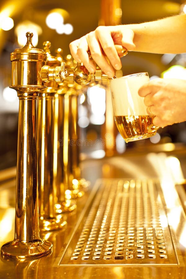 Gold Beer Spigot at the Brewery Stock Photo - Image of environment ...