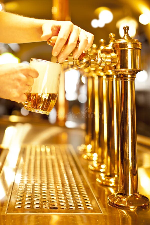 Gold Beer Spigot at the Brewery Stock Photo - Image of environment ...