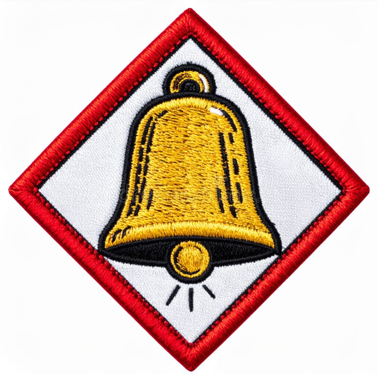 Gold Bell Patch on Red Diamond Shape Stock Illustration - Illustration ...