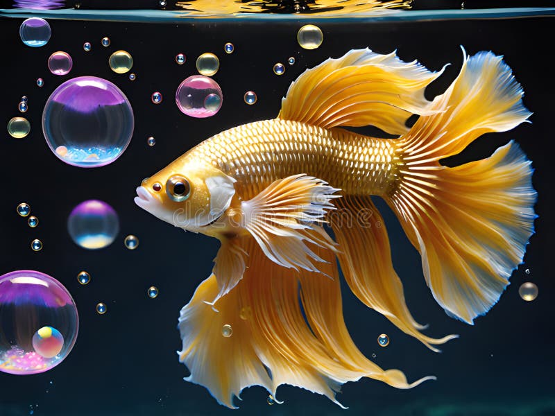 Gold Betta Fish in the Aquarium Stock Illustration - Illustration of ...