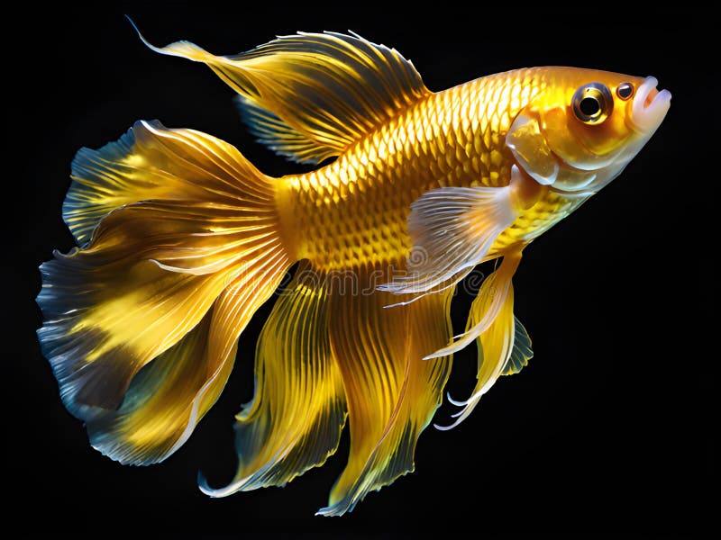 Gold Betta Fish in Water on Black Stock Illustration - Illustration of ...