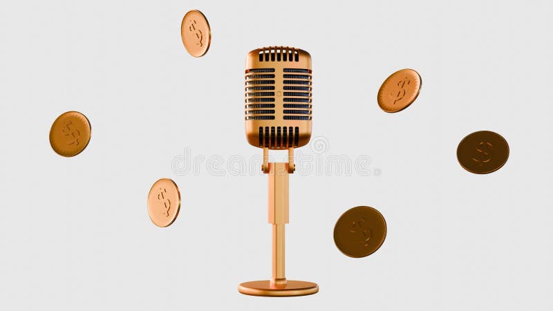 Gold Bidirectional Microphone with Stack of Gold Coins Stock ...