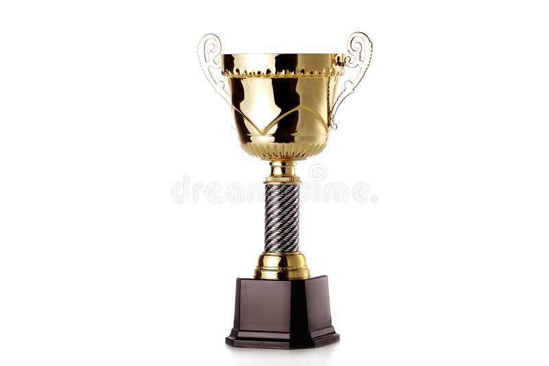 Gold Big Award Trophy Isolated in White Stock Image - Image of blue ...