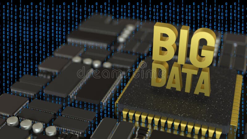 The Gold Big DATA on PCB Board for Technology Concept 3d Rendering ...